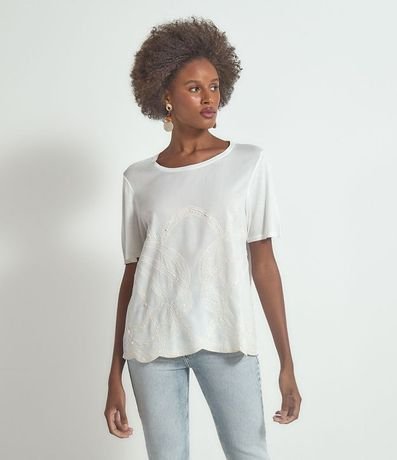 Blusa Manga Corta en Viscosa con Bordado de Concha y Lentejuelas | Renner