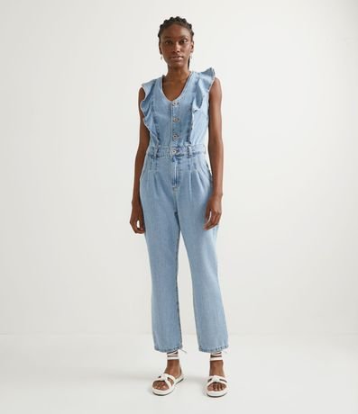 Mono Largo Jean con Volantes y Pliegues Frontales | Renner