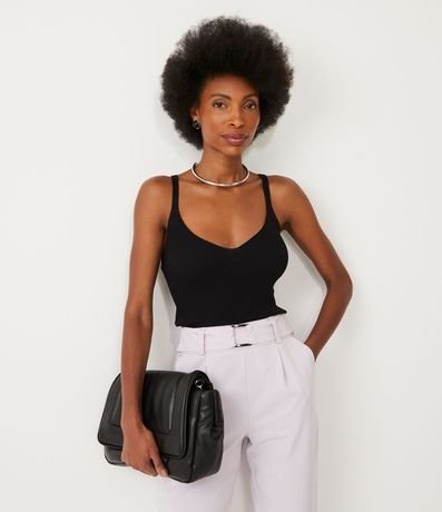 Blusa Musculosa de Punto Acanalado con Escote V | Renner