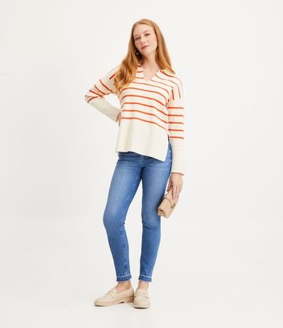 Pantalón Skinny Jeans con Elastano y Barra Deshilachada | Renner