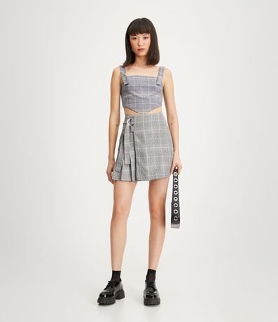 Pollera Corta Sastrería Estampada de Cuadros y con Aros Laterales | Renner