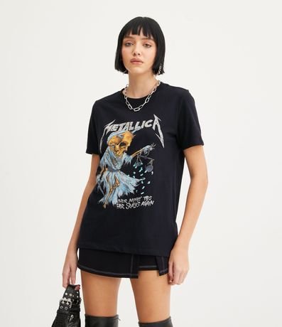 Remera en Media Malla con Estampado Metallica Skull Justice | Renner