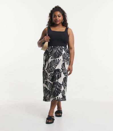 Pollera Midi en Lino con Estampa Follaje y Lazo Curve & Plus Size | Renner