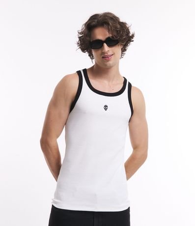 Musculosa Regular en Rib con Bordado de Calavera y Detalles ...