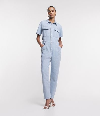 Mono en Jeans Rayado con Hilo Teñido y Bolsillos Delanteros | Renner