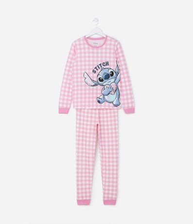 Pijama Largo Infantil con Estampado en Cuadros Stitch - Talle 5 al 14 años | Renner